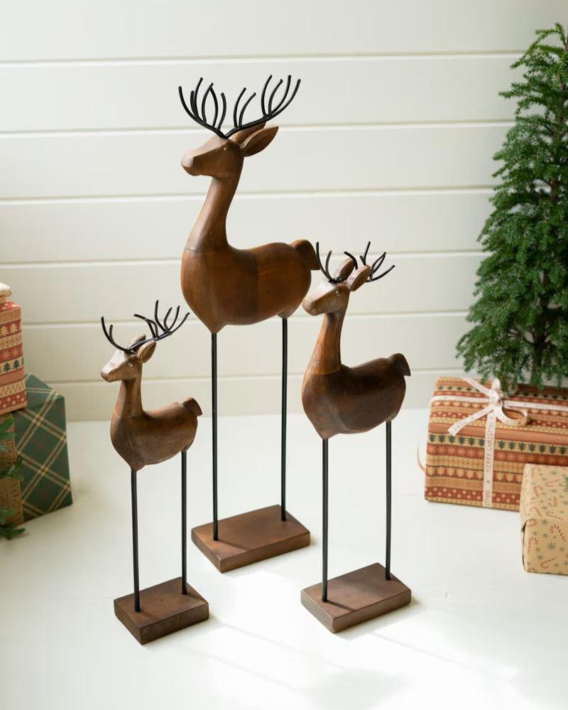 Carved Wood and Iron Reindeer - Set of 3 – Honeybee Home